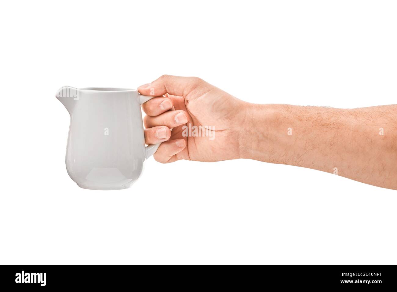 male hand holds a white teapot, isolated Stock Photo - Alamy