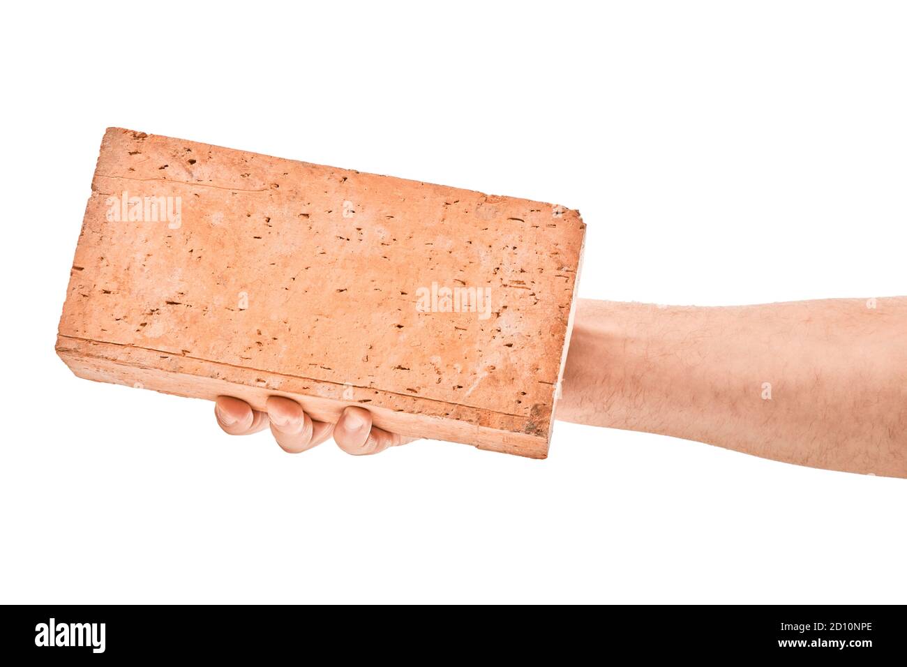 Man hands showing a brick over white background isolated Stock Photo ...