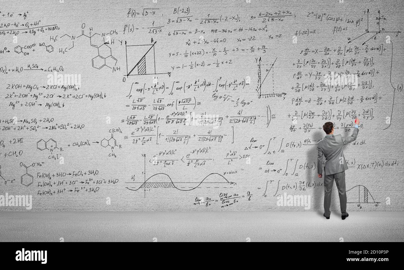 Man draw science formulas Stock Photo - Alamy