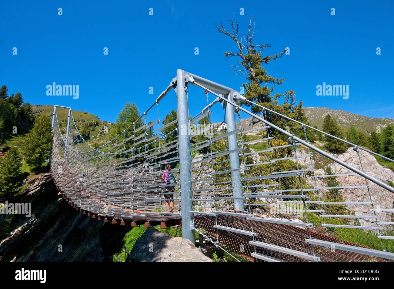 Suspension bridge over Plima river gorge in Martell Valley (Martelltal ...