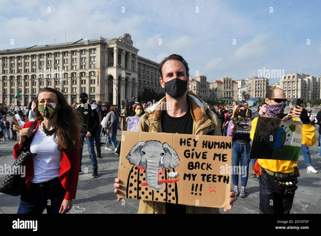 Activist holding an animal rights placard during a rally marking World ...