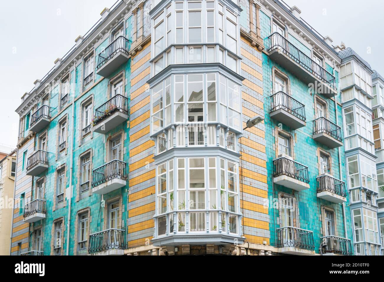 Traditional glass-covered balconies, Santander, Cantabria, Spain ...