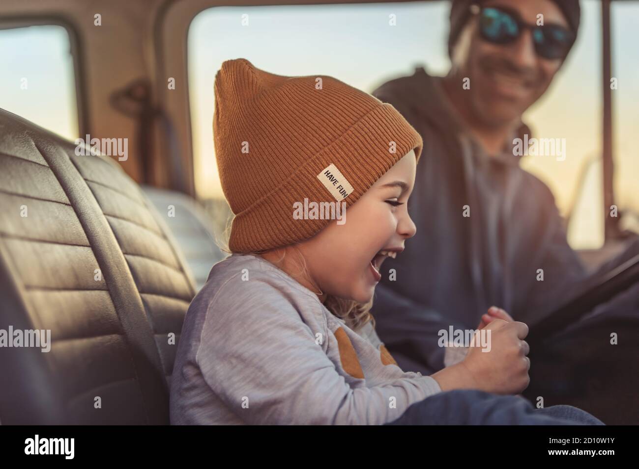 Father with his Little Baby Boy in the Car. Enjoying Road Trip ...