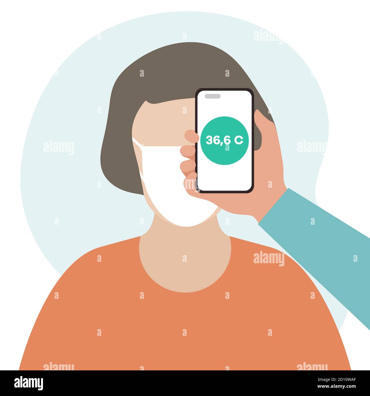 Vector illustration Phone placed on forehead of person remotely ...