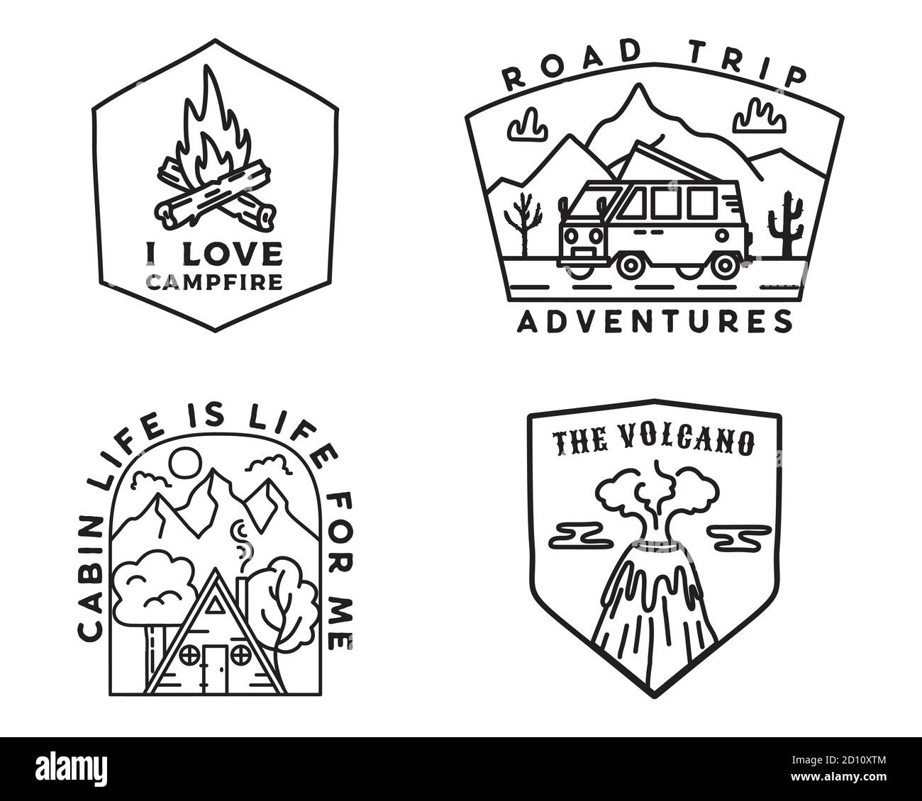 Vintage mountain camp badges logos set, Adventure stickers. Hand drawn ...