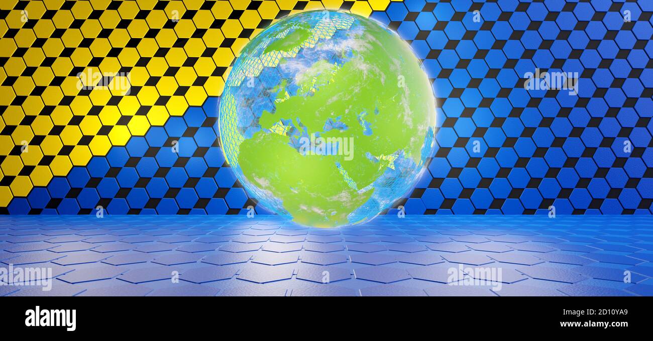 green earth globe design of the flag of Europe grid hexagonal ...