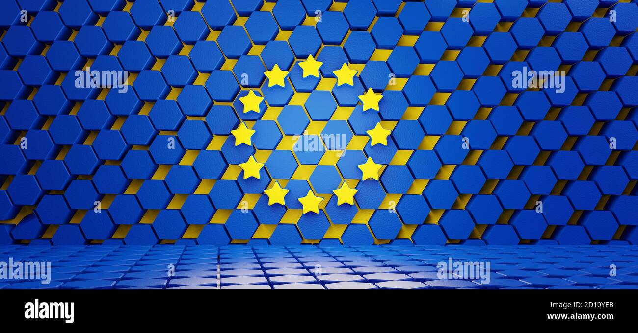 design of the flag of Europe grid hexagonal background 3d-illustration ...