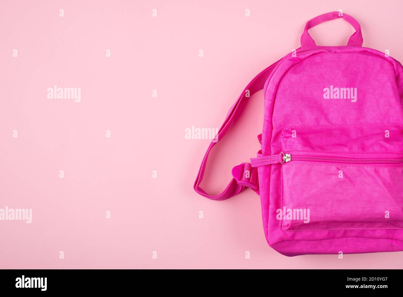 Studying concept. Top above overhead view photo of pink backpack ...