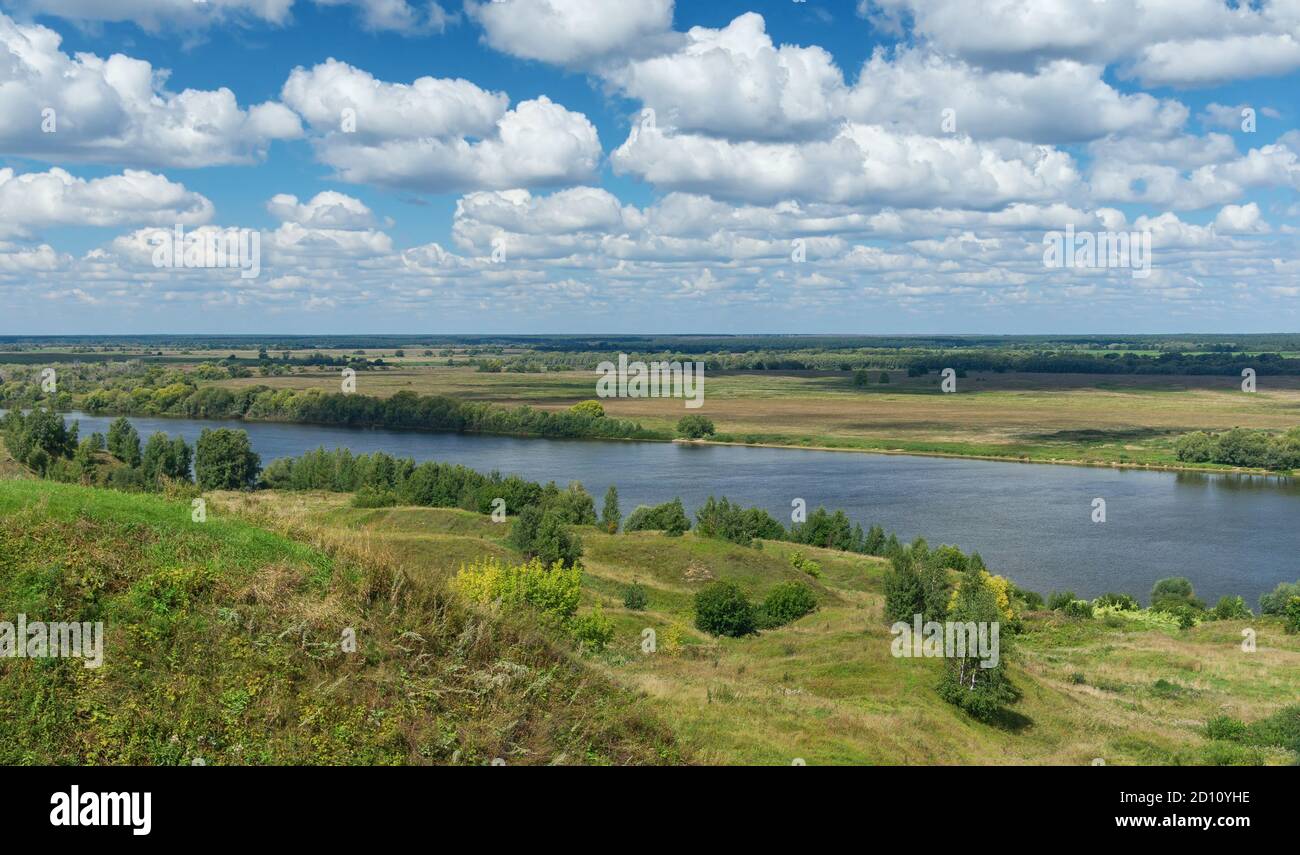 Bank of Oka river near Konstantinovo village. Central Russia, Ryazan ...