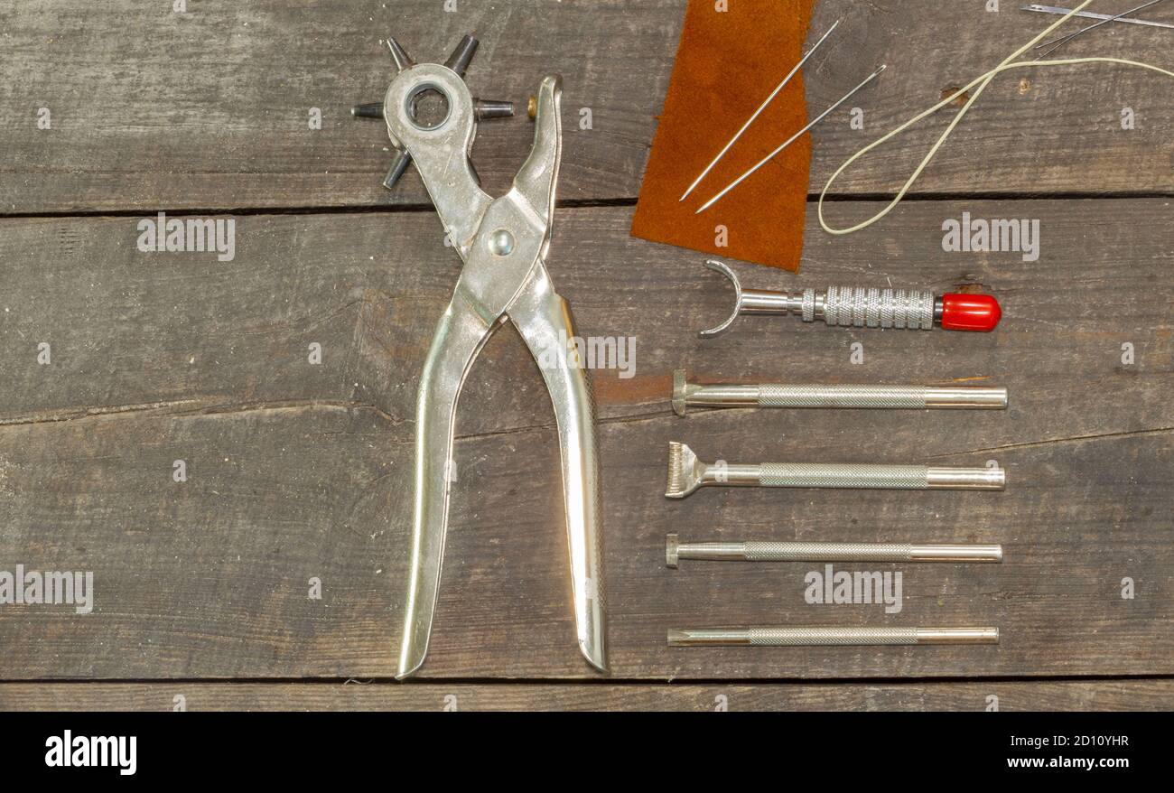 Leather instruments kit. Flat set. Used leather tooling stamps for ...