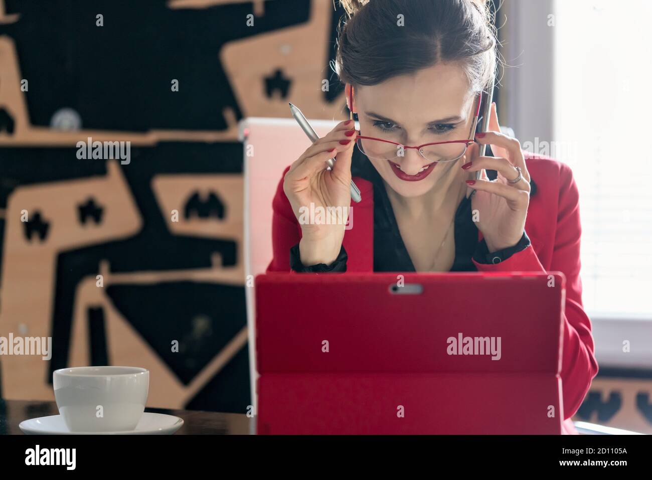Woman receiving good news on hi-res stock photography and images - Alamy