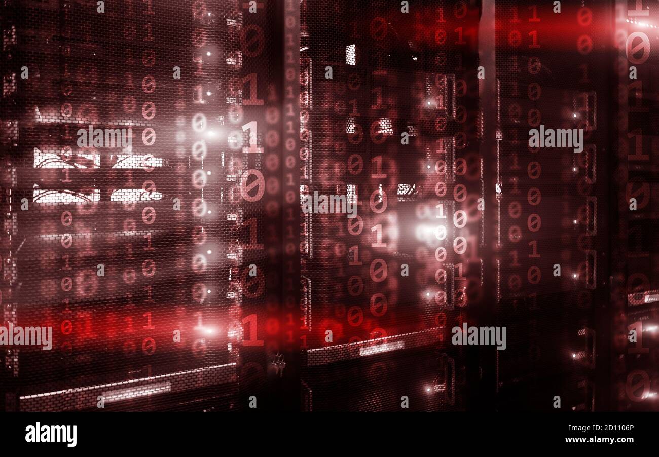 Binary code matrix digital internet technology concept on server room ...