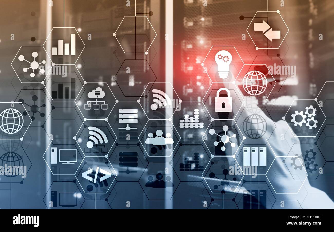 Abstract Internet digital technology concept server rack room ...