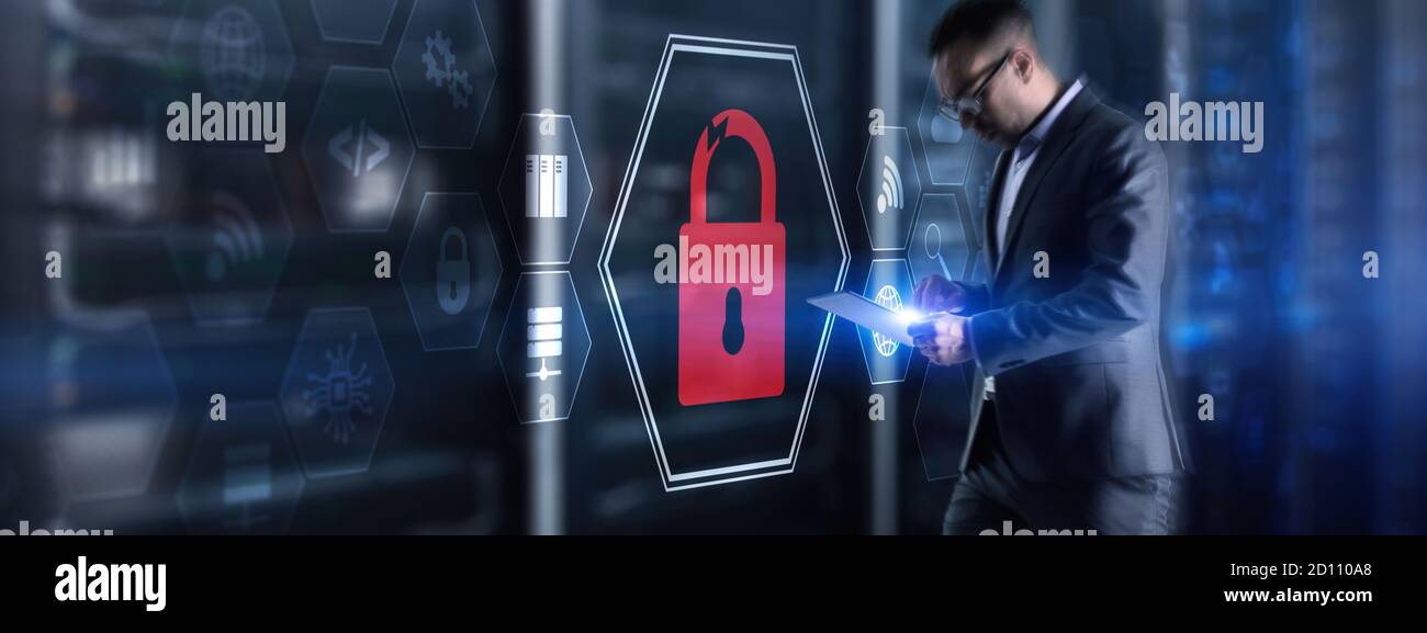 Data protection and cyber security concept on dark data center ...