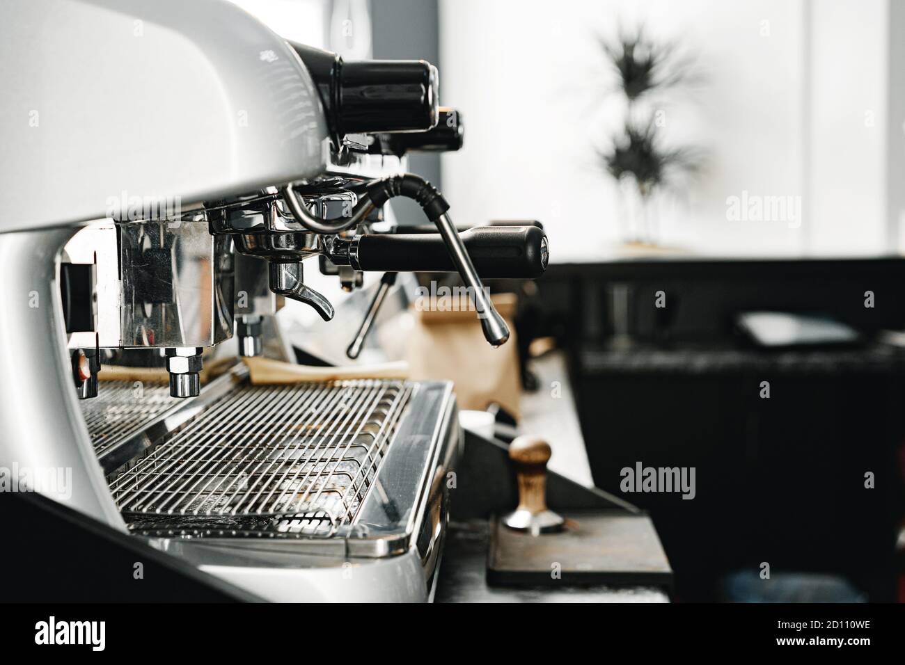 Professional coffee machine in coffee shop close up Stock Photo - Alamy