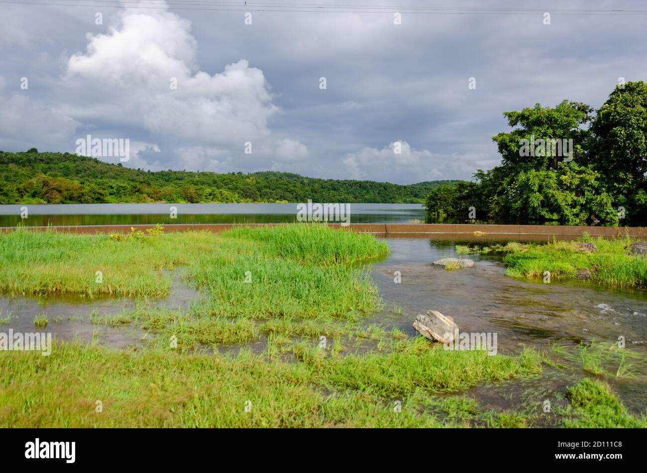 View of Chapoli dam reservoir and the source point of Chapoli falls in ...