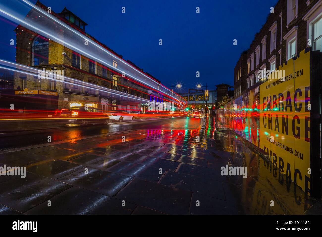 Light trails of traffic passing through Camden in London Stock Photo ...