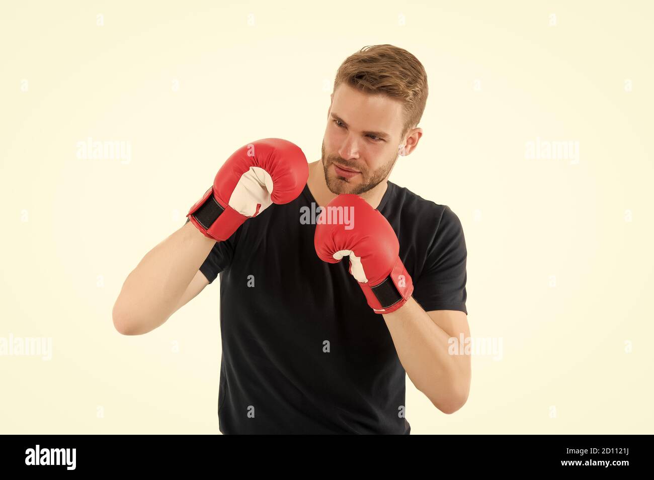Defence skill. Sportsman boxer with gloves. Boxing concept. Man athlete ...