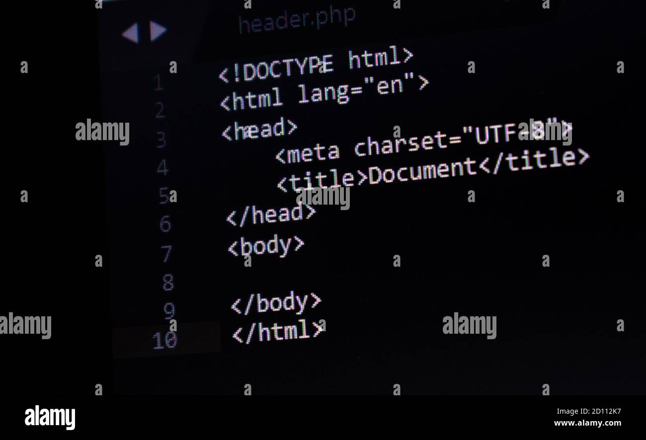 HTML Basic Code Structure Web Design And Development Source Code In The Background In A Text 