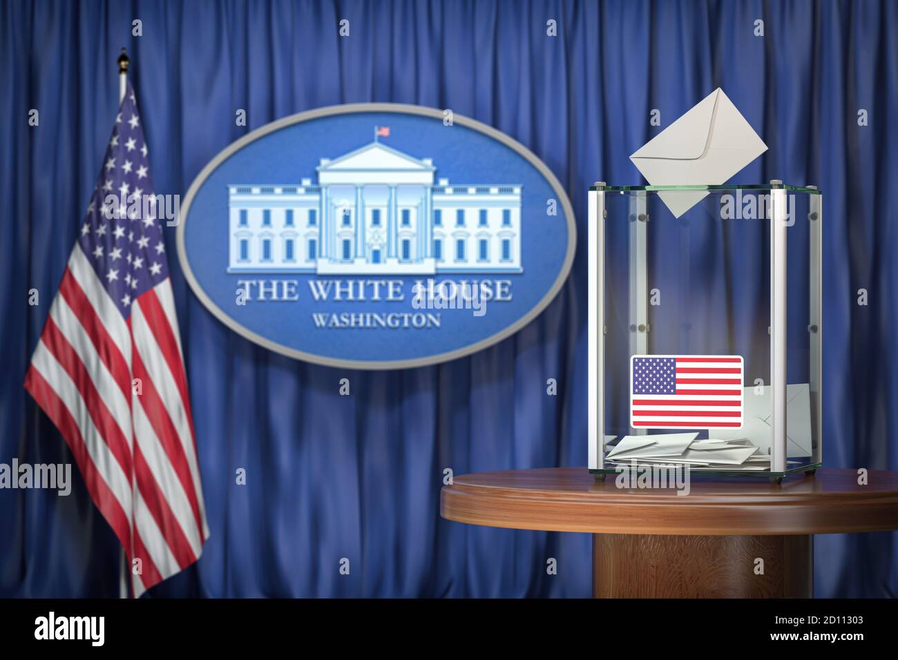 US Presidentilal Election concept. Ballot box with USA flags and sign ...