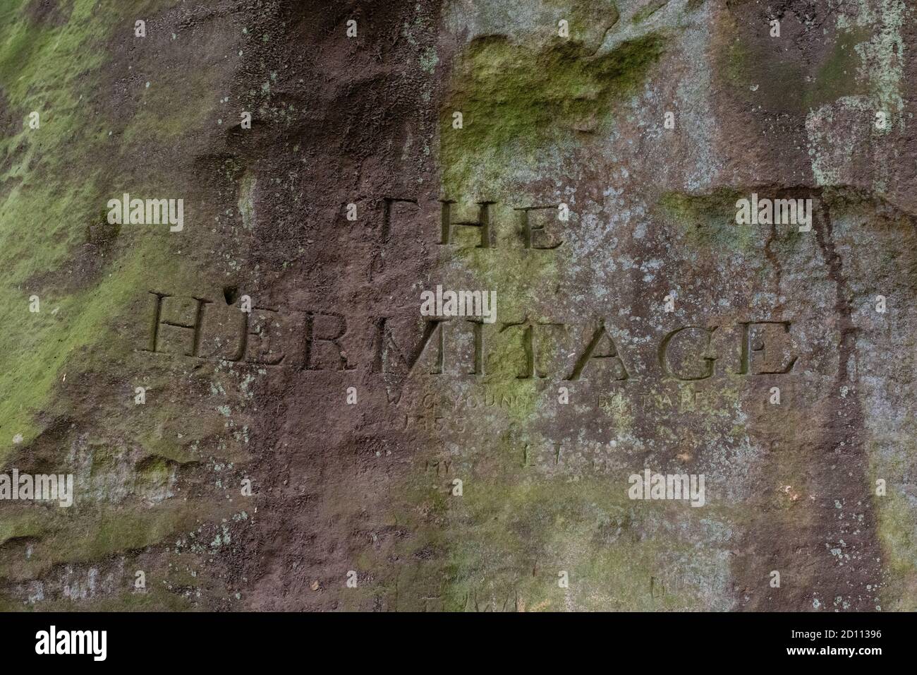 The Hermitage folly carved from a single boulder, Little Beck Wood ...