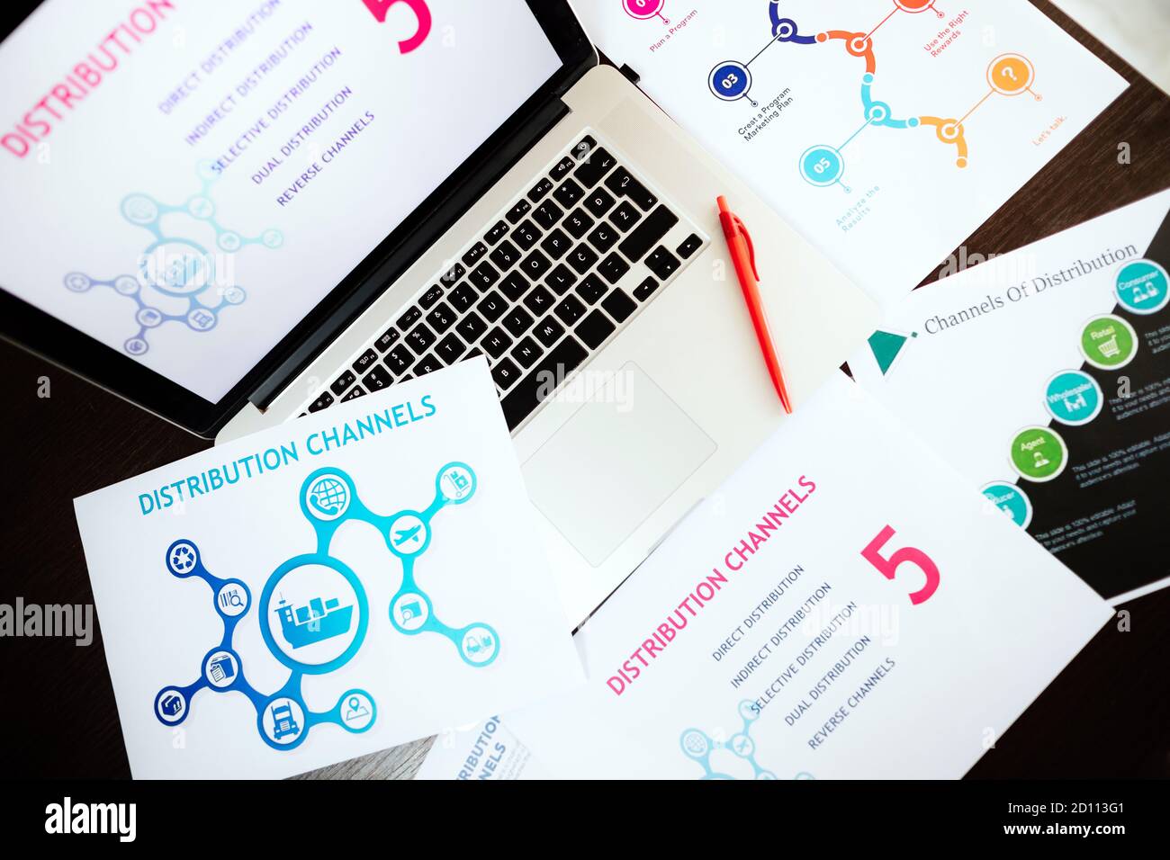 marketing distribution channels plan on office desk Stock Photo - Alamy