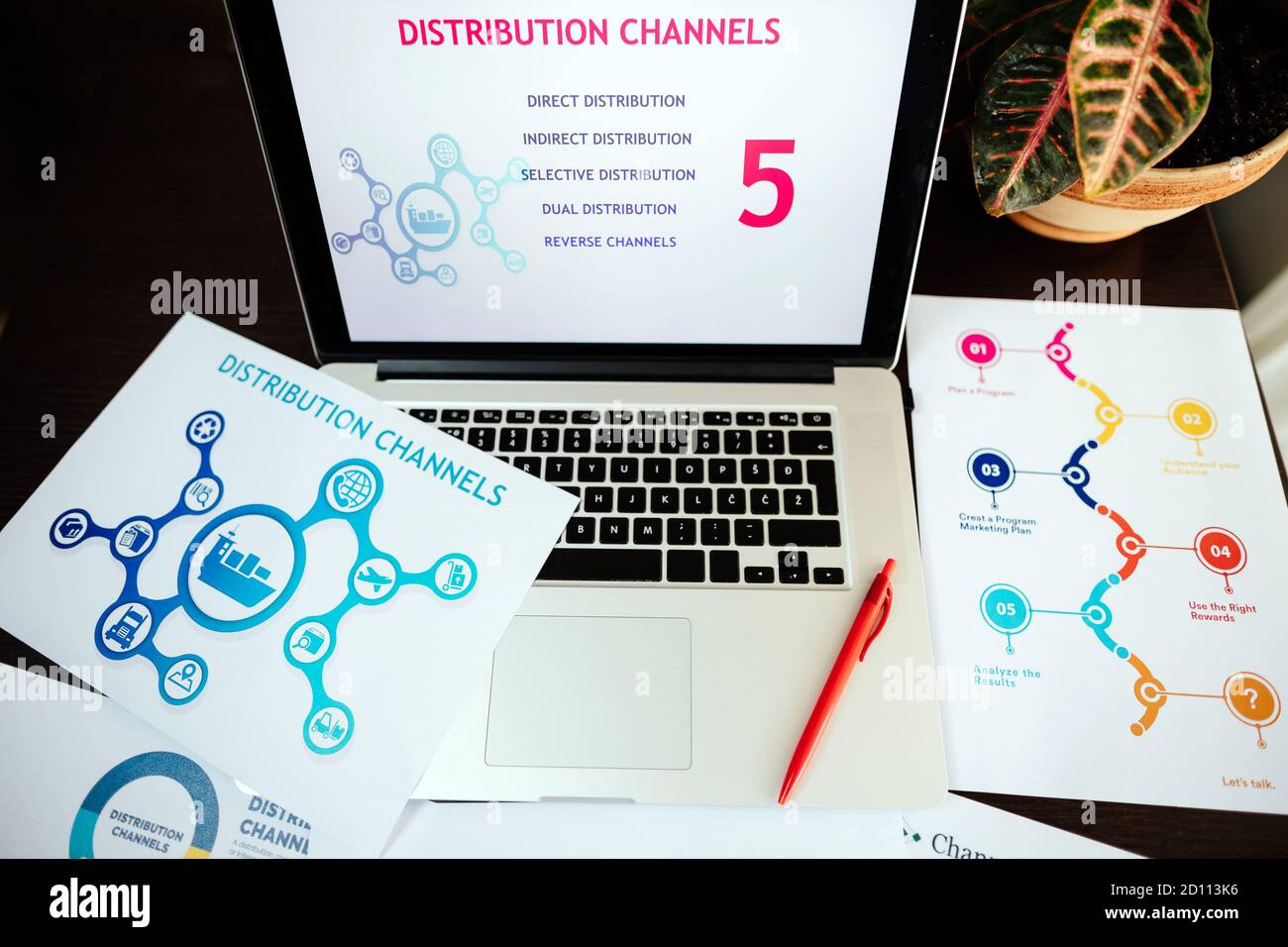 marketing distribution channels plan on office desk Stock Photo - Alamy