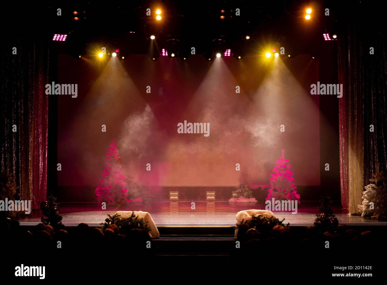 scene, stage light with colored spotlights and smoke Stock Photo - Alamy