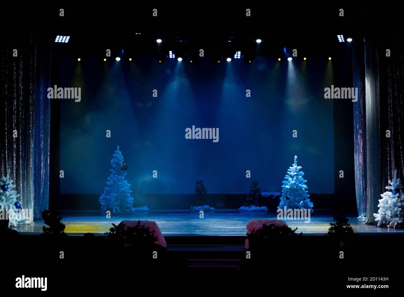 scene, stage light with colored spotlights and smoke Stock Photo - Alamy