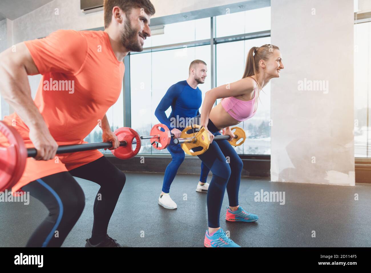 People with barbells in the gym training their biceps muscle Stock ...