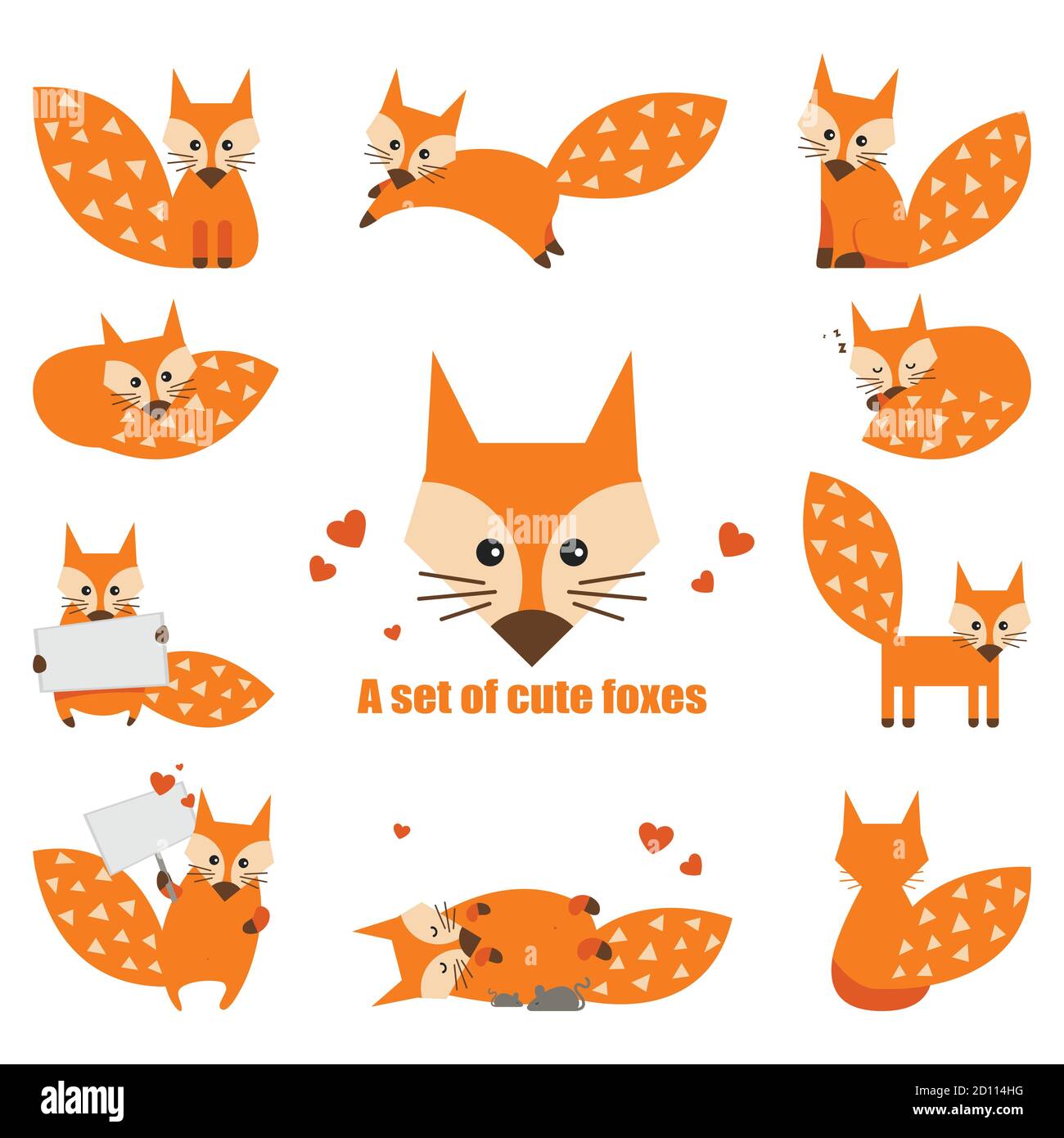 Set of cute cartoon foxes in modern simple flat style. Isolated vector ...