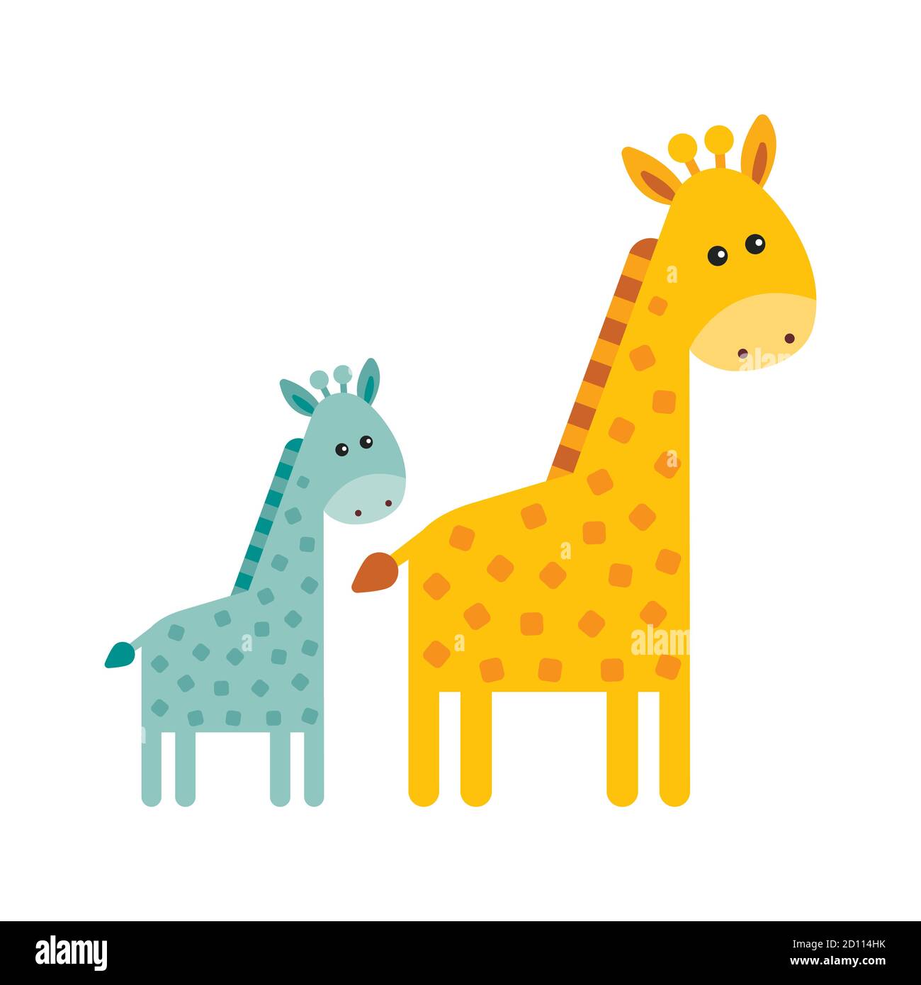 Two cute giraffe. Cartoon trendy design. African animals wildlife ...
