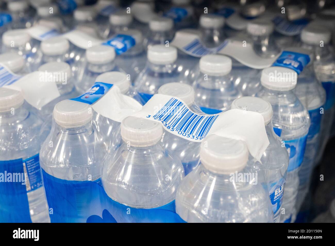 Plastic bottles of water on sale in a supermarket in Cardiff, Wales ...
