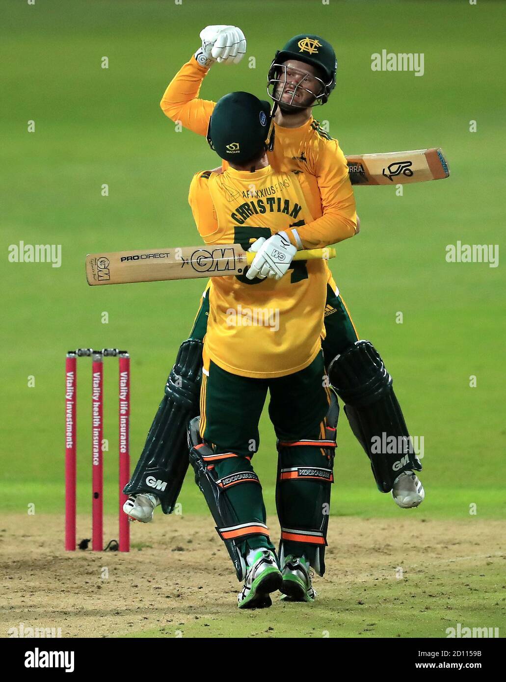 Notts Outlaw's Daniel Christian (left) and Ben Duckett celebrate ...