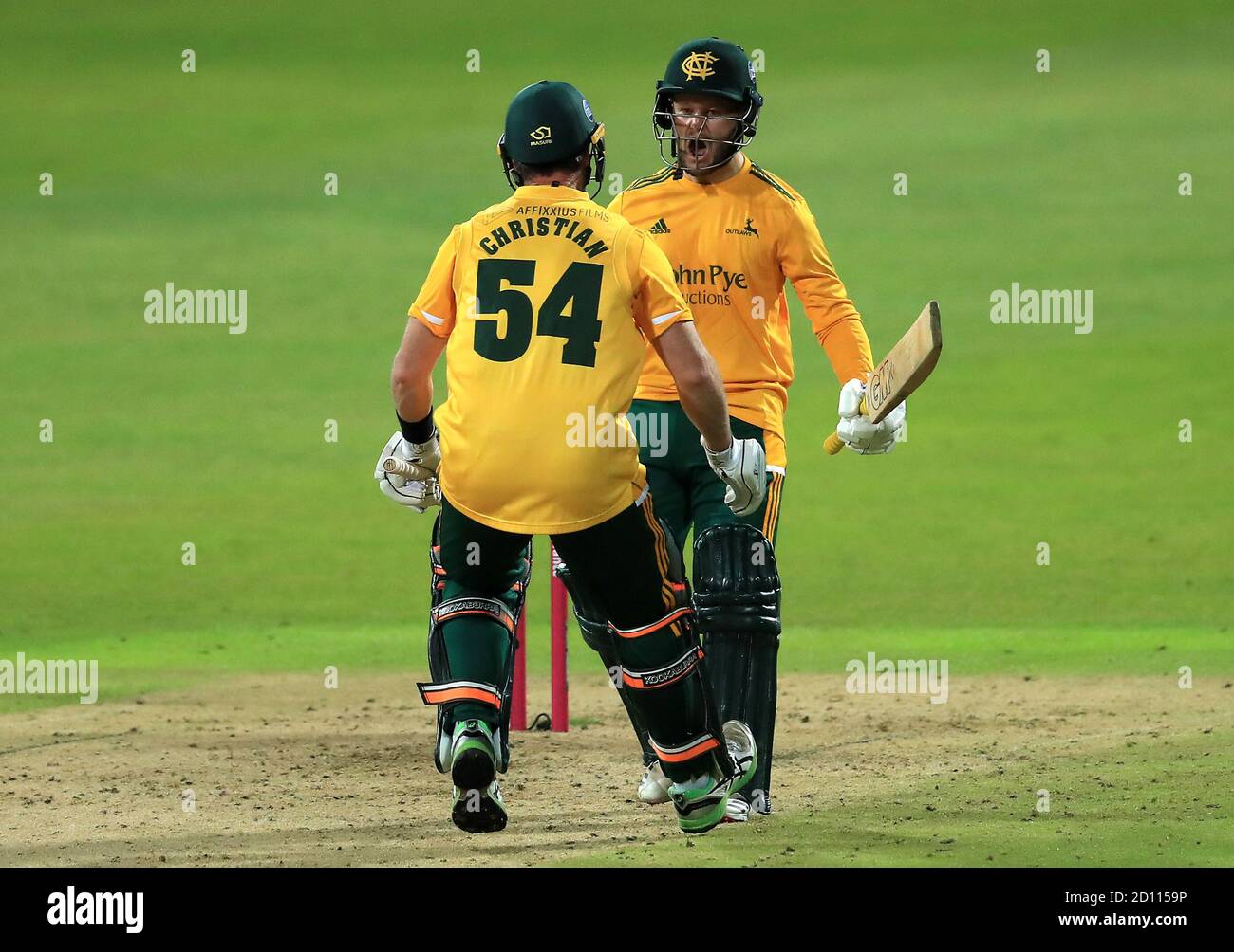 Notts Outlaw's Daniel Christian (left) and Ben Duckett celebrate ...