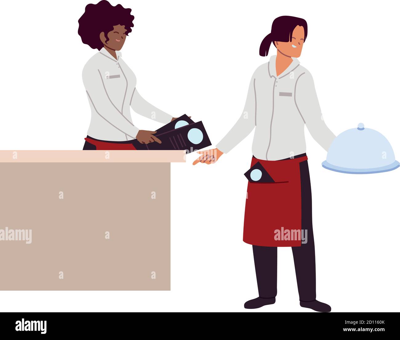 Waitress and waiter in uniform in restaurant vector illustration design ...