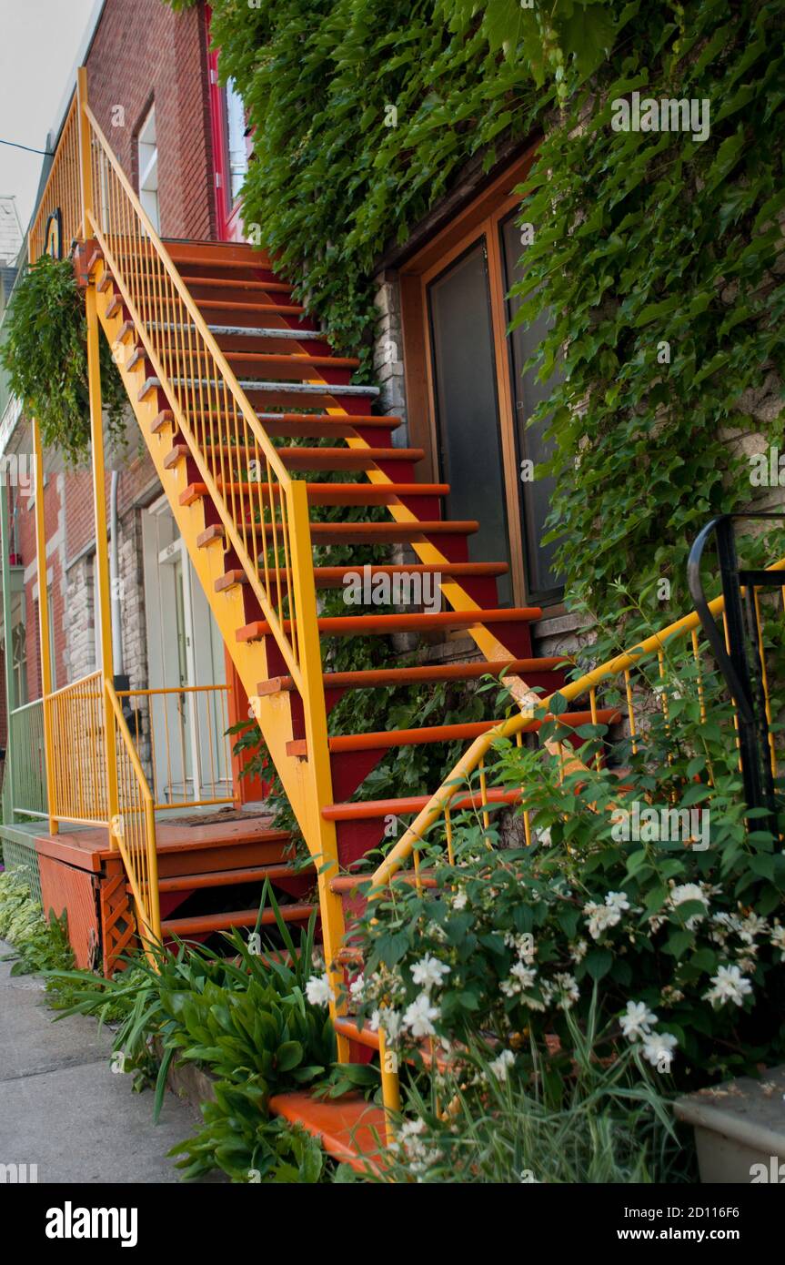 A house with stairs in the Quebec City Stock Photo - Alamy