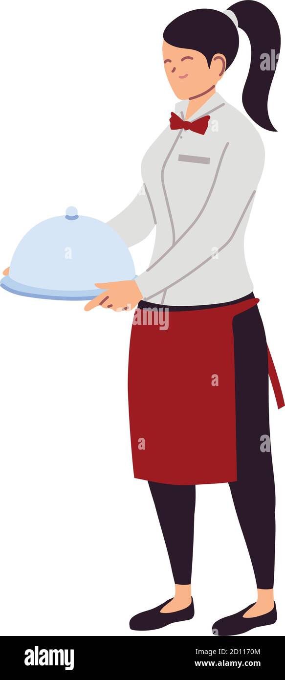 woman waitress with food tray vector illustration design Stock Vector ...