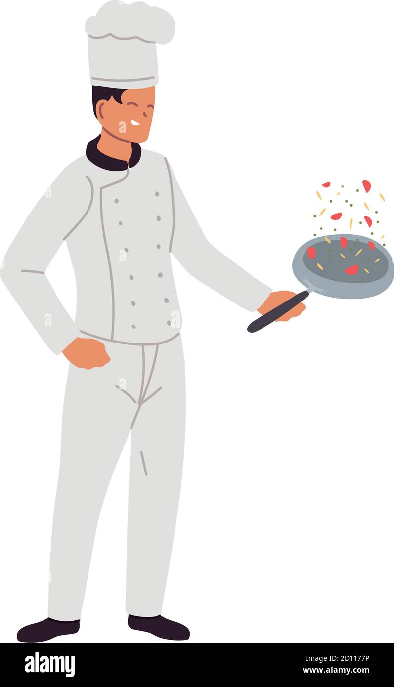 young cook with frying pan in hand vector illustration design Stock ...
