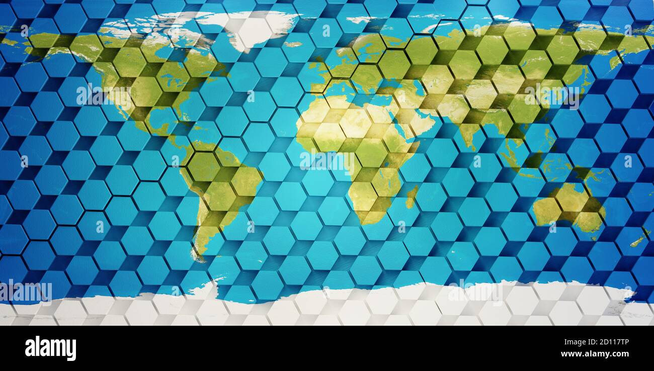 world map hexagonal creative design background 3d-illustration. elements of this image furnished ...
