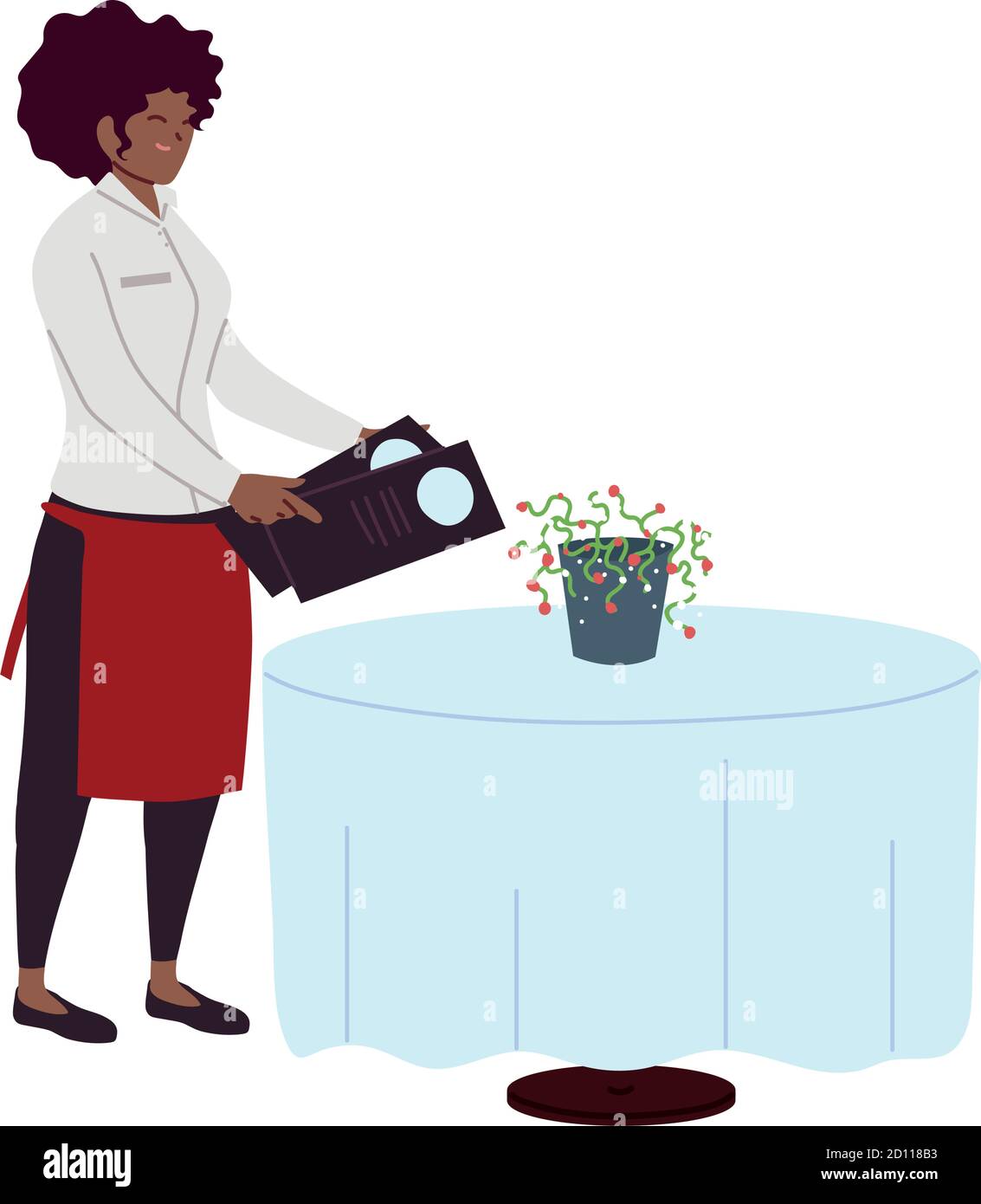 waitress with uniform and menu in hand in the restaurant vector ...