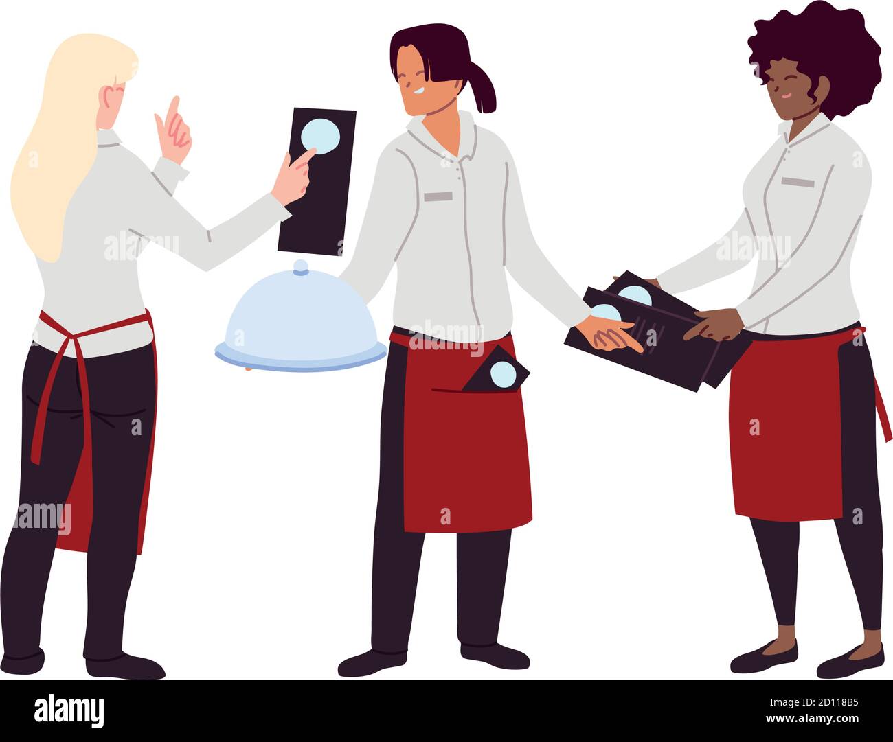 Waiters in uniform with the menu to take the order vector illustration ...