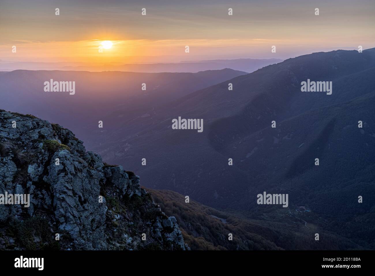 Spanish mountain peaks in Catalonia in sunset light, mountain Montseny ...