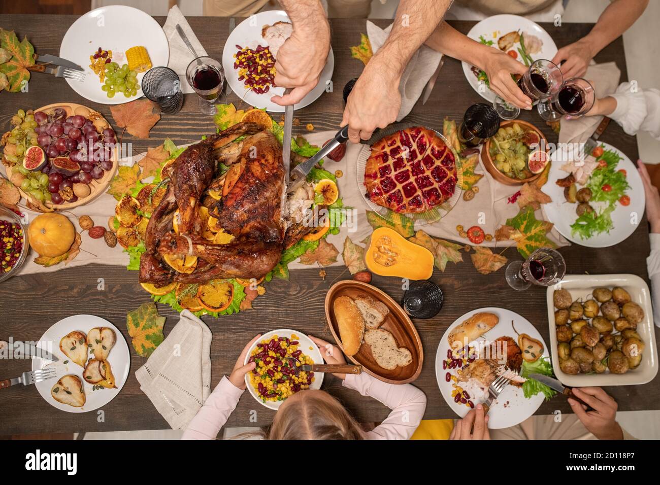 Overview of hands of females of various generations eating tasty ...