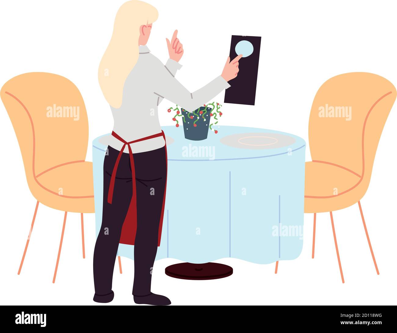 waitress with uniform and menu in hand in the restaurant vector ...