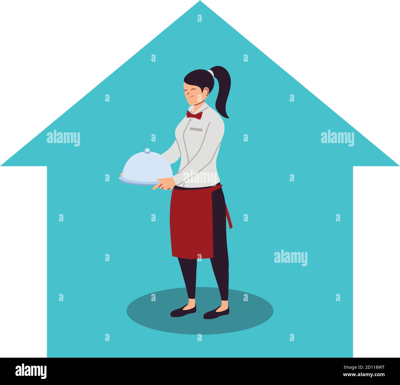 waitress with tray of food on home vector illustration design Stock ...