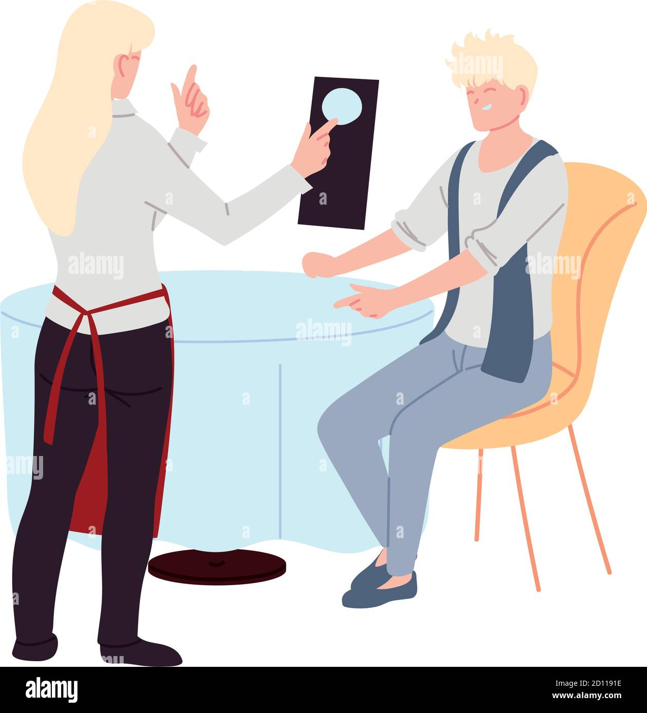 man in restaurant and waitress in uniform taking the order. vector ...