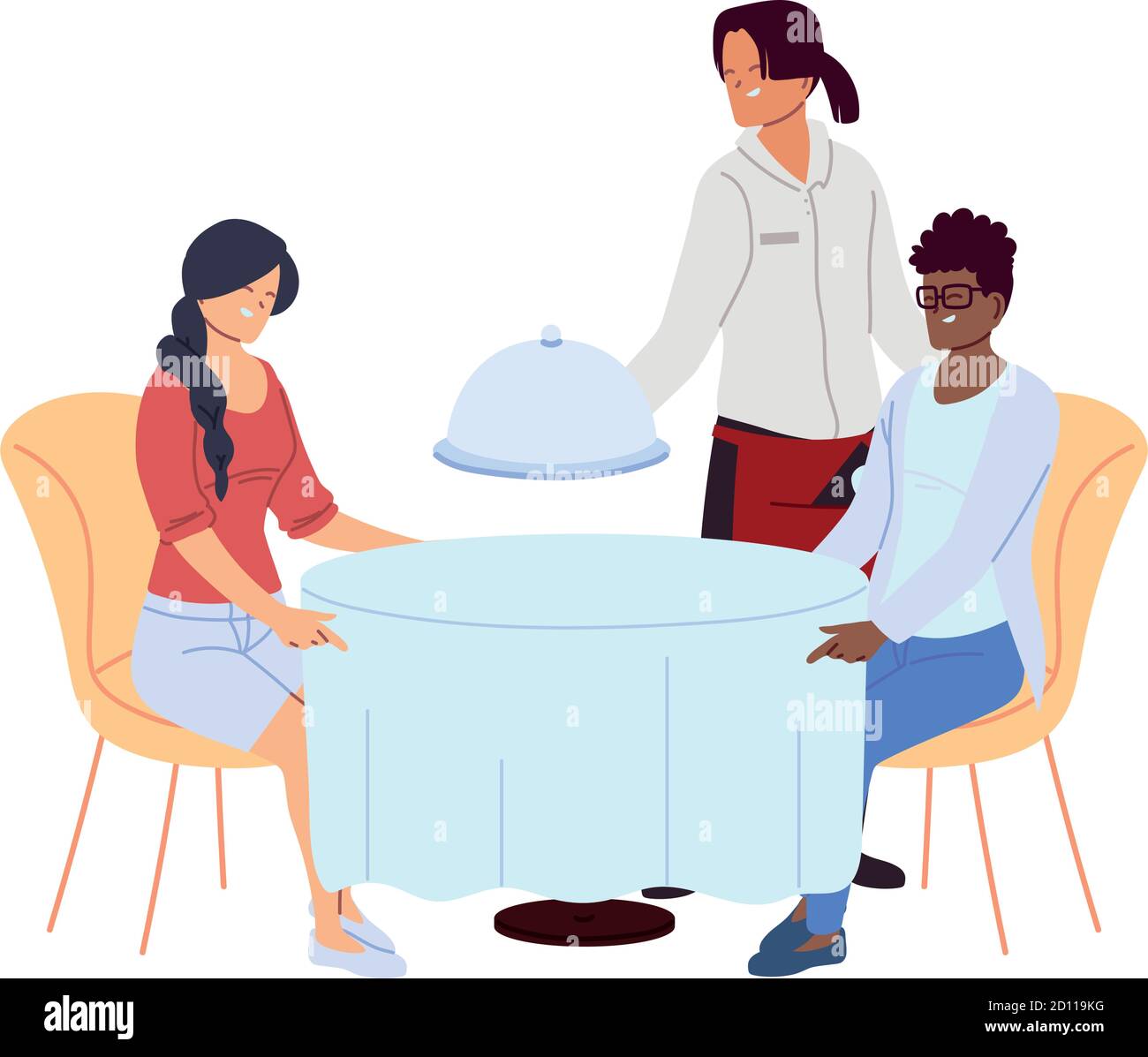 Couple in restaurant and waiter taking the order vector illustration ...