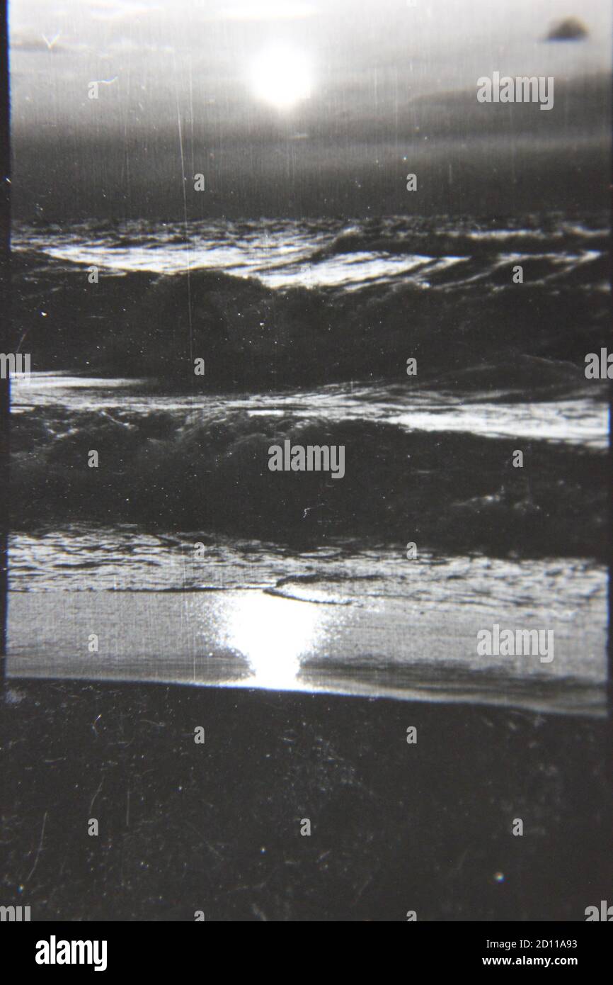 Fine 1970s vintage black and white photography of the sun setting on ...