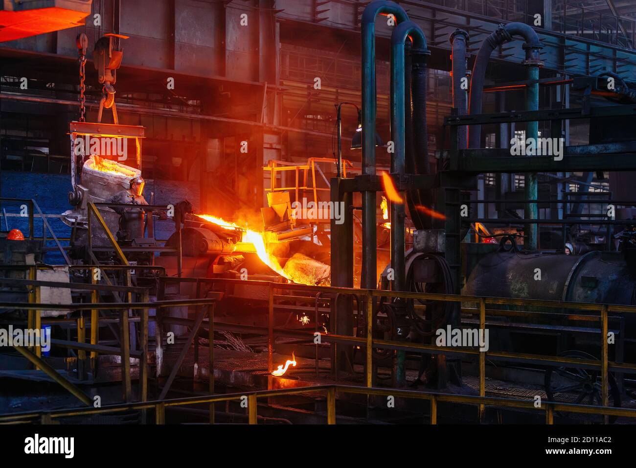 Metal processing in the foundry at the metallurgical plant Stock Photo ...